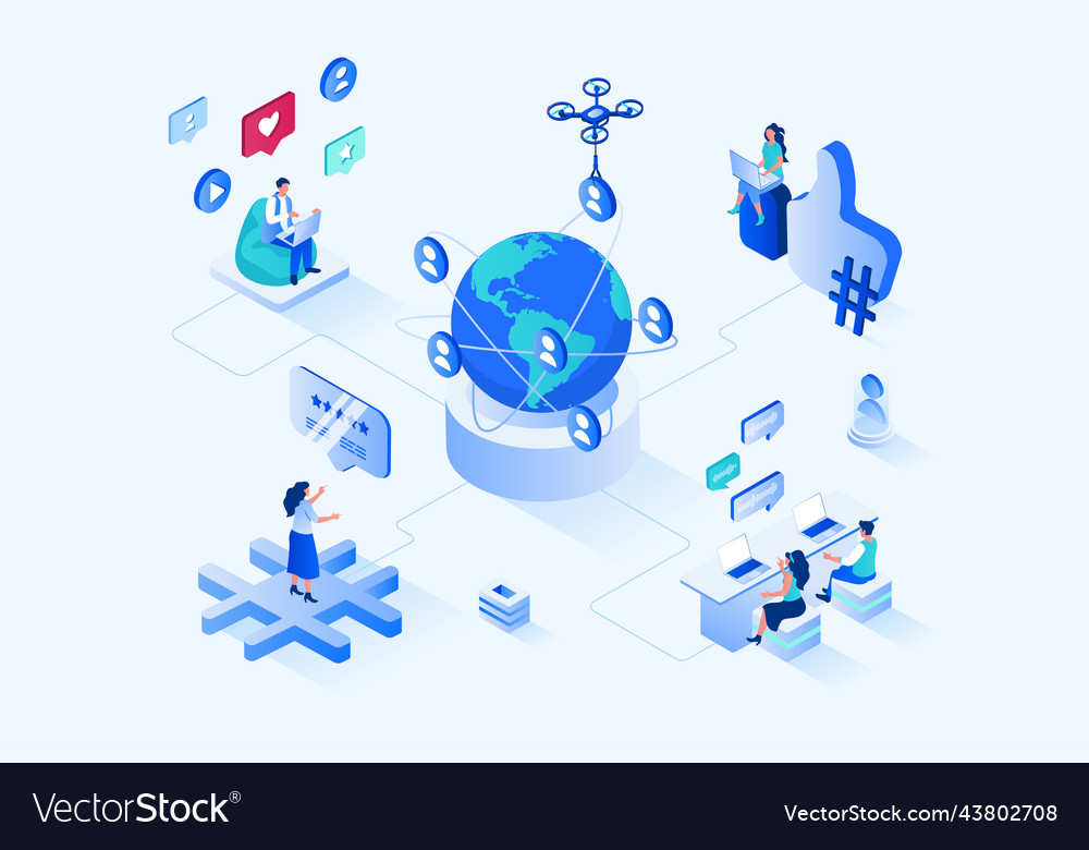Social network 3d isometric web design Royalty Free Vector