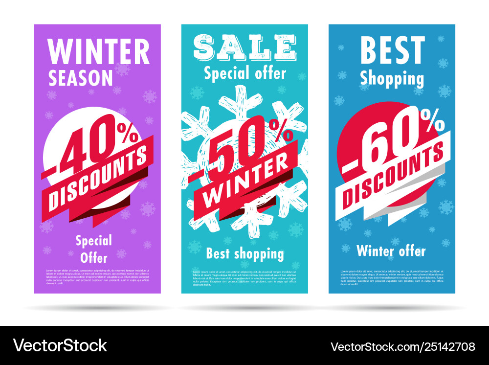 Winter flyers set with snowflake and discount Vector Image
