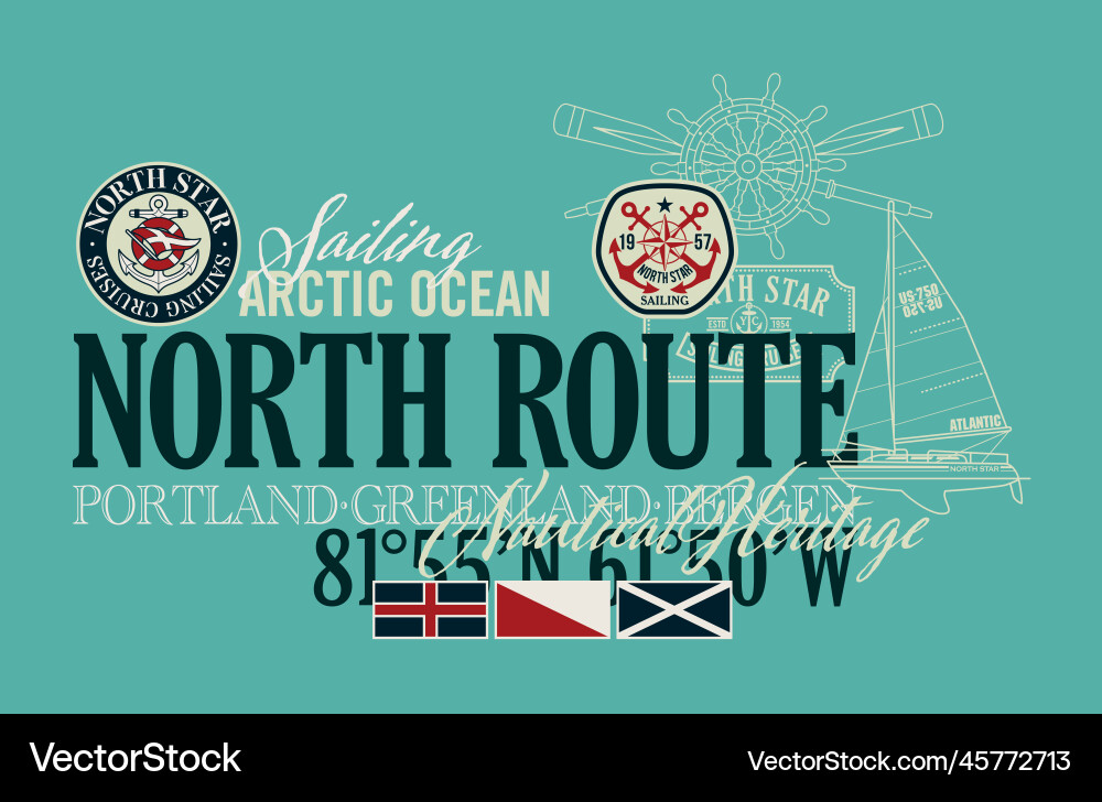 Arctic ocean north route sailing cruise Royalty Free Vector