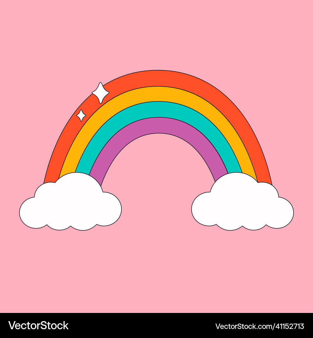 Cute cartoon rainbow with clouds hippie Royalty Free Vector