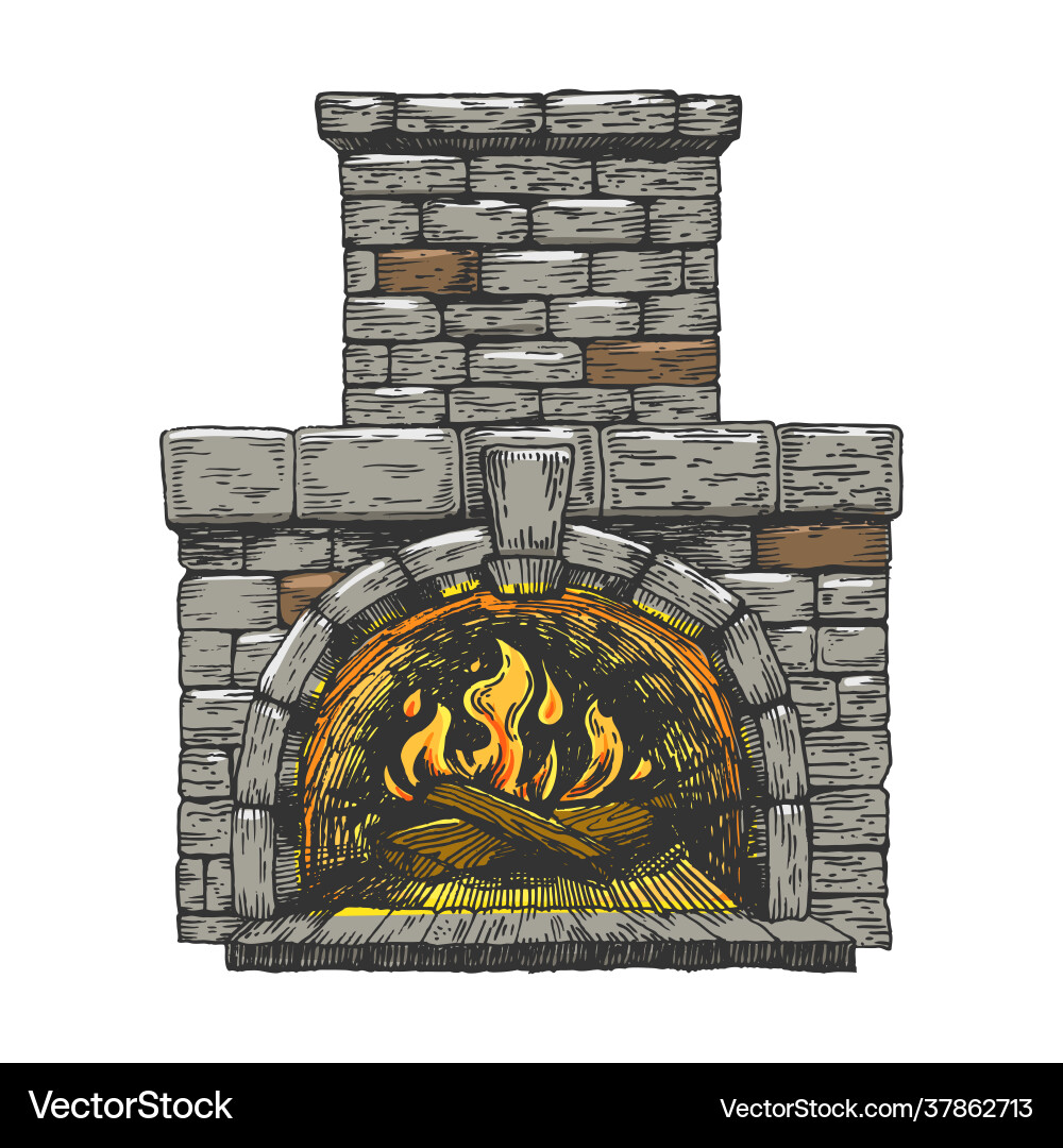 Fire in fireplace line art sketch Royalty Free Vector Image