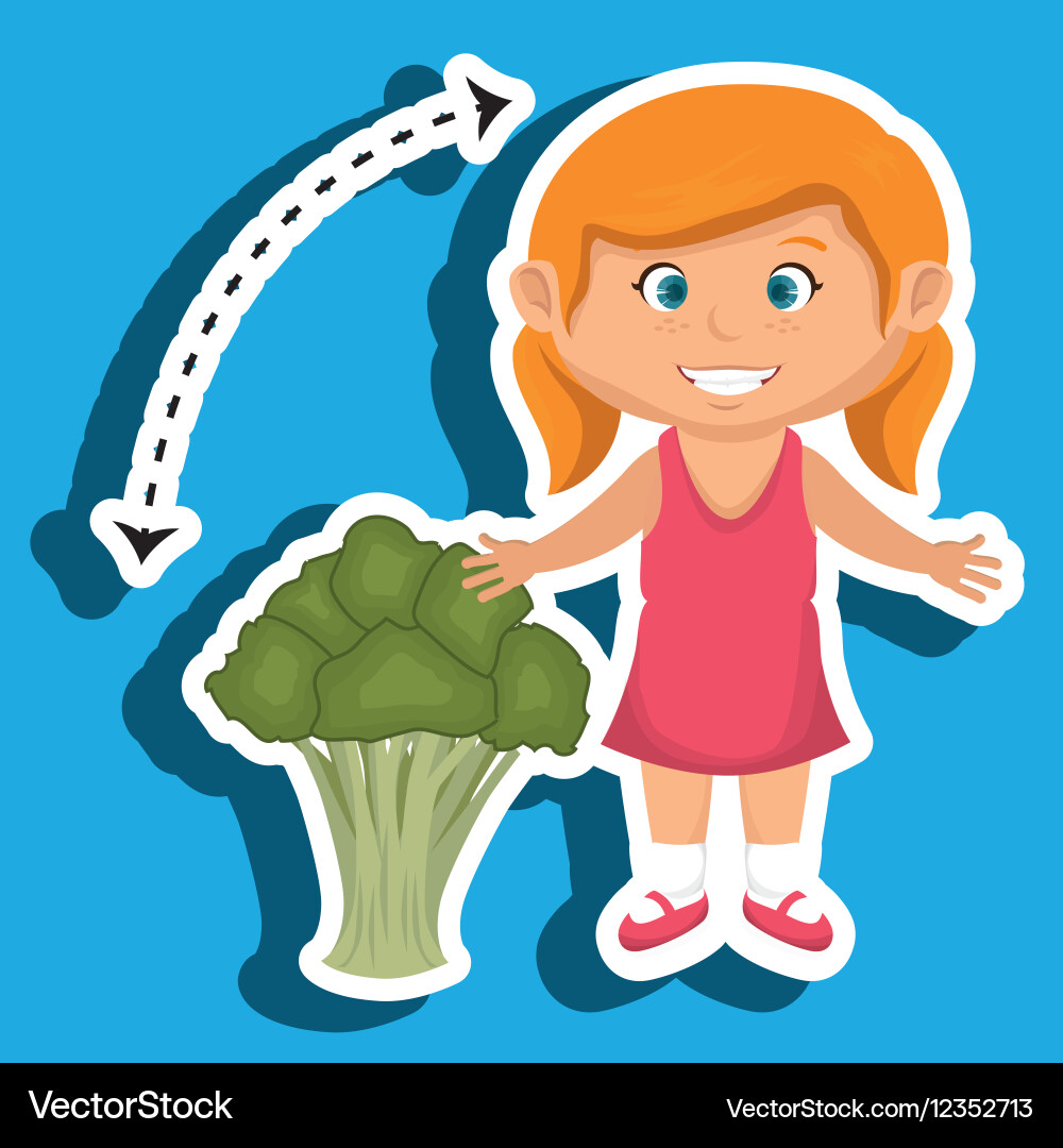 Girl cartoon broccoli vegetable Royalty Free Vector Image