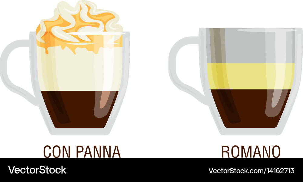 Set of different transparent cups coffee types Vector Image