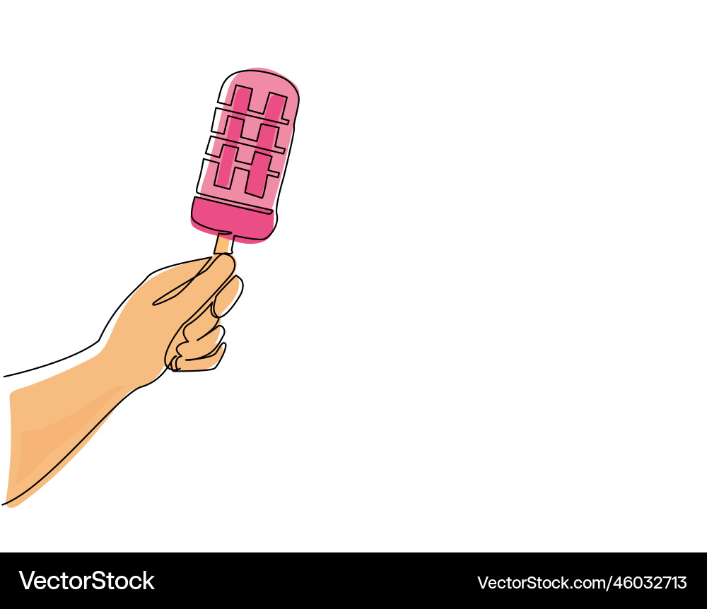 Single one line drawing hand holding popsicle ice Vector Image