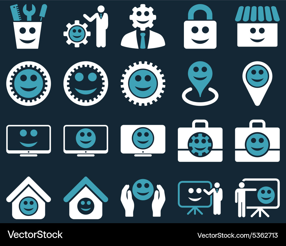 Tools gears smiles management icons Royalty Free Vector