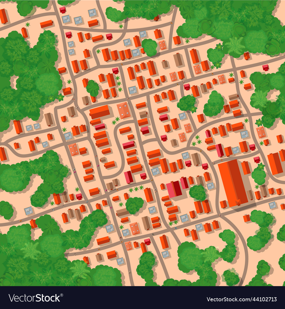 Top view landscape with rooftops fields forests Vector Image