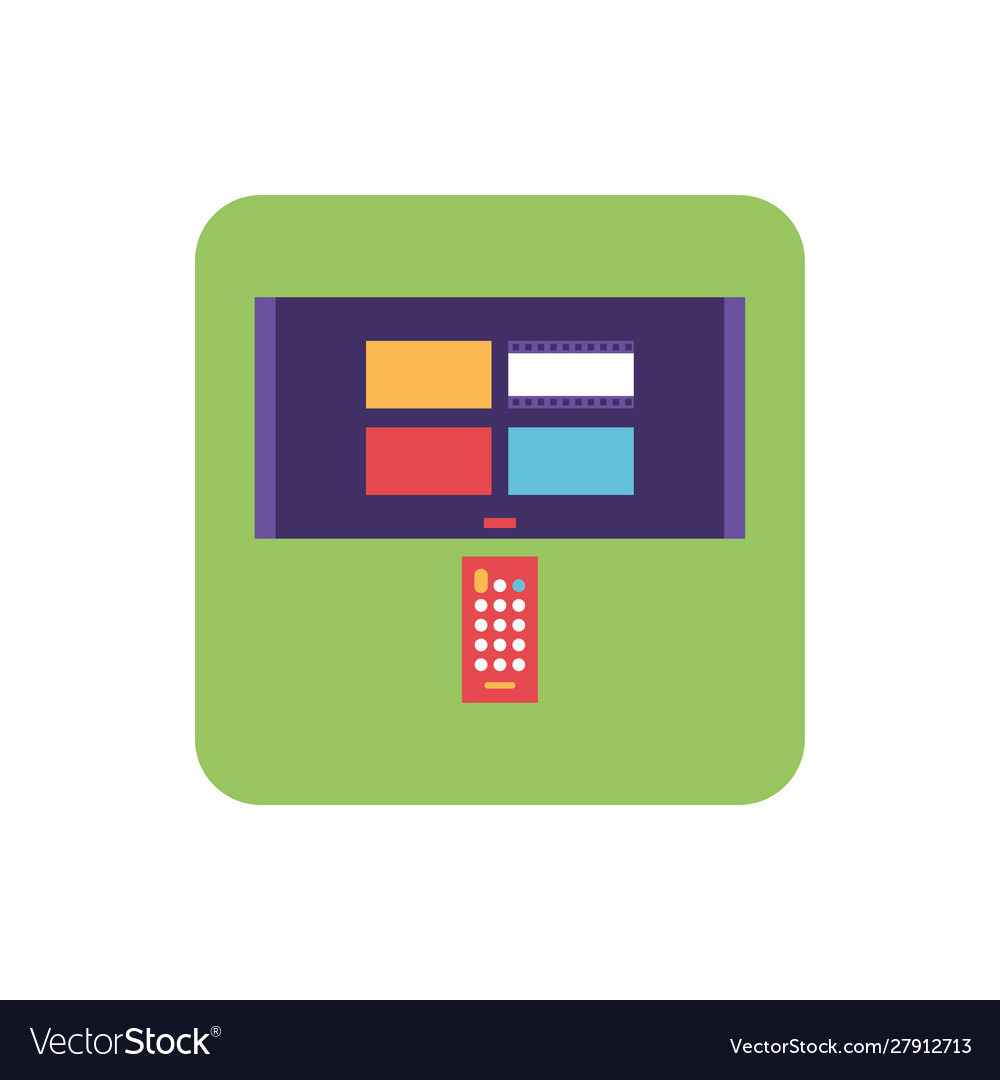 Tv screen and and remote control in white Vector Image