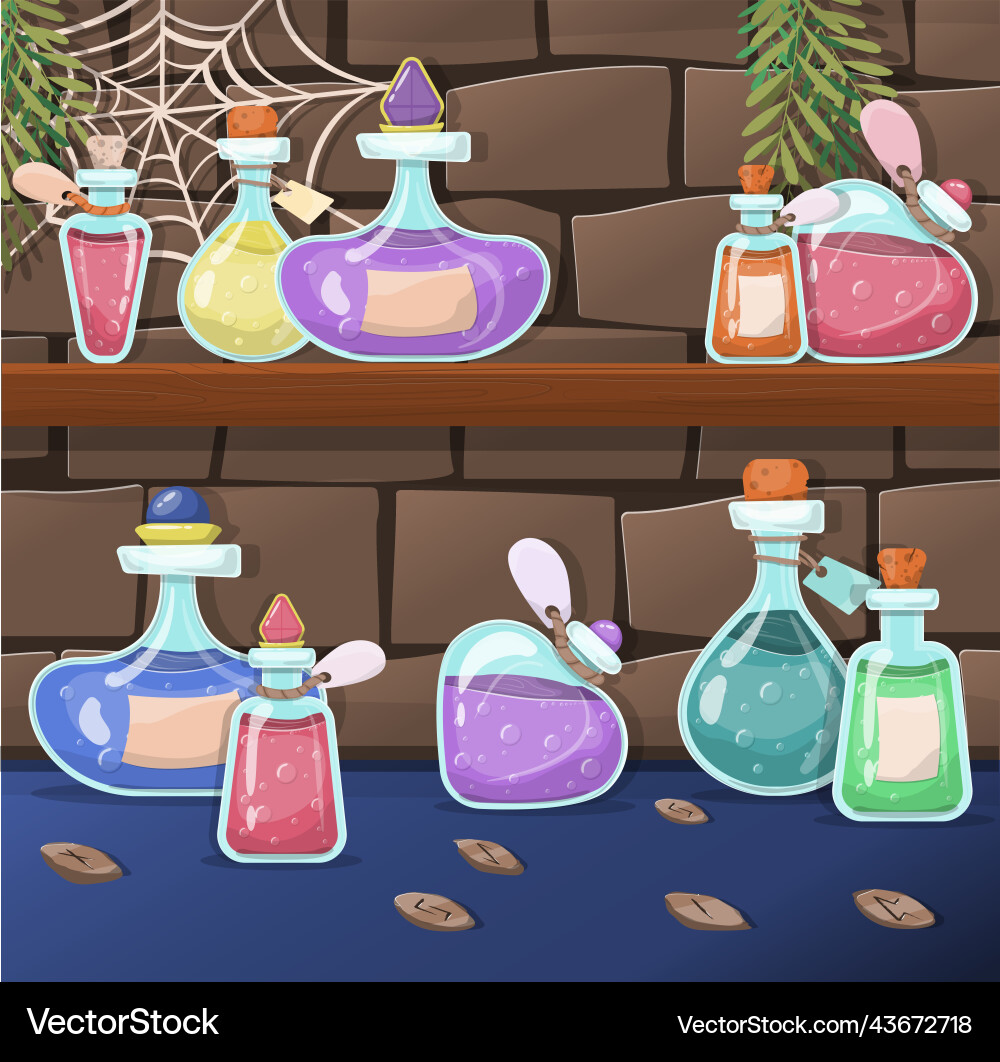 A set of magic bottles and flasks colorful Vector Image