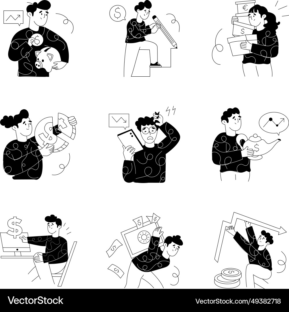 Bundle of sketchy economic crisis Royalty Free Vector Image