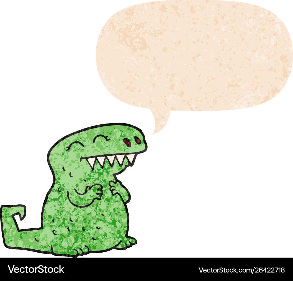 Cartoon dinosaur and speech bubble in retro Vector Image