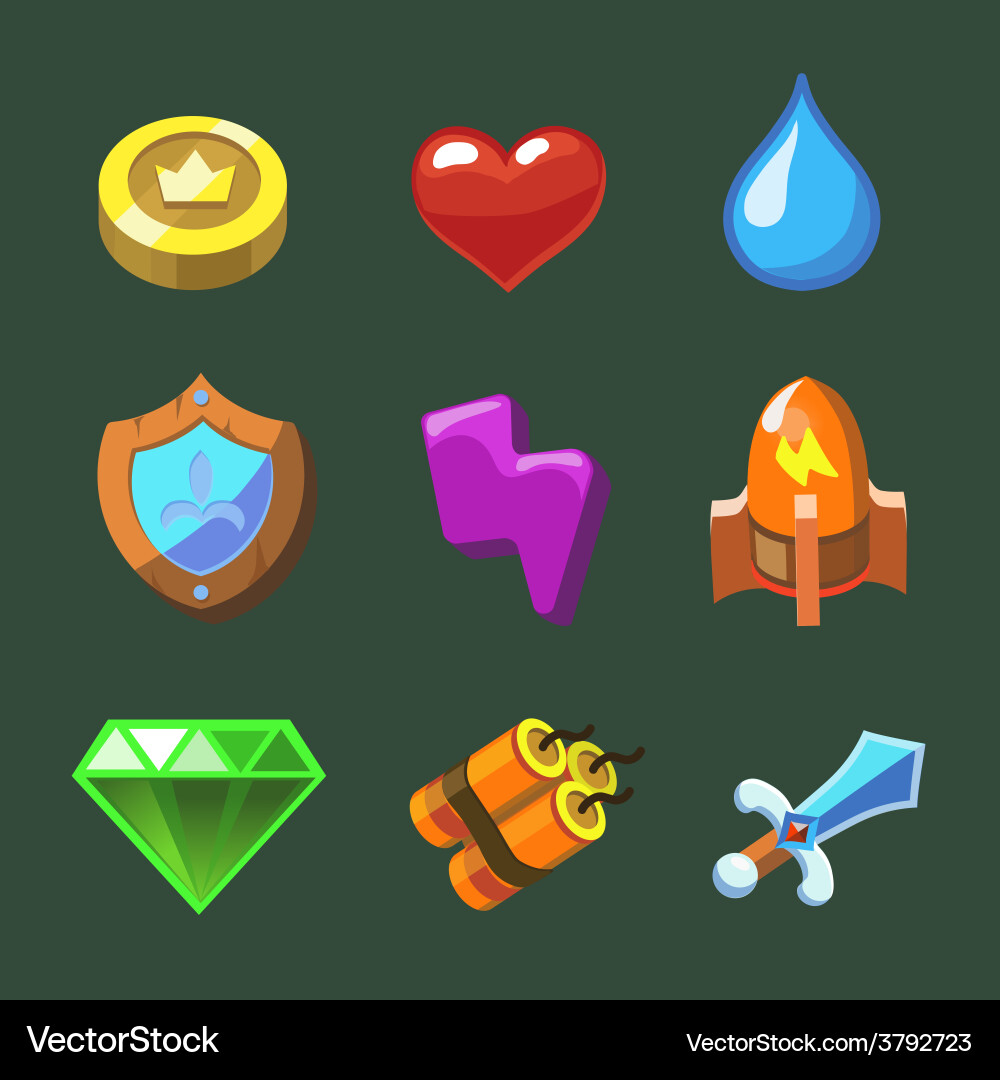 Cartoon icons set for game Royalty Free Vector Image