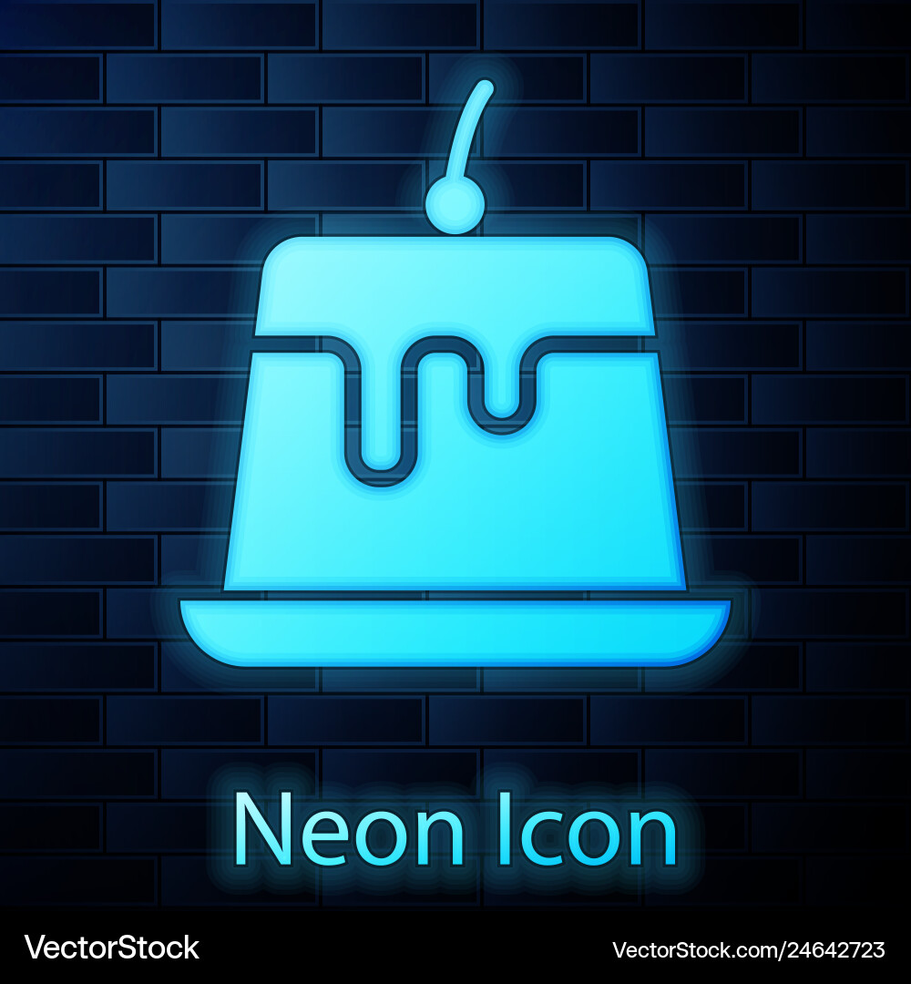 Glowing neon pudding custard with caramel glaze Vector Image