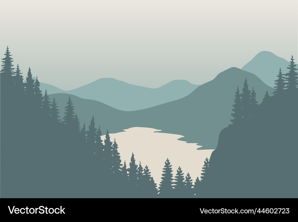Landscape mountain lake and forest Royalty Free Vector Image