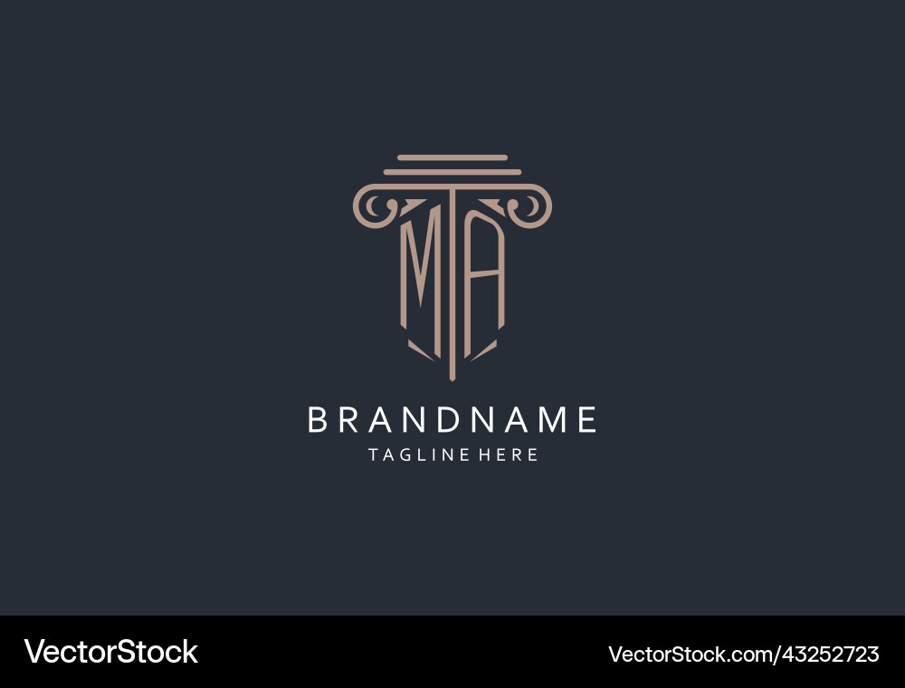 Ma monogram logo with pillar shape icon luxury Vector Image
