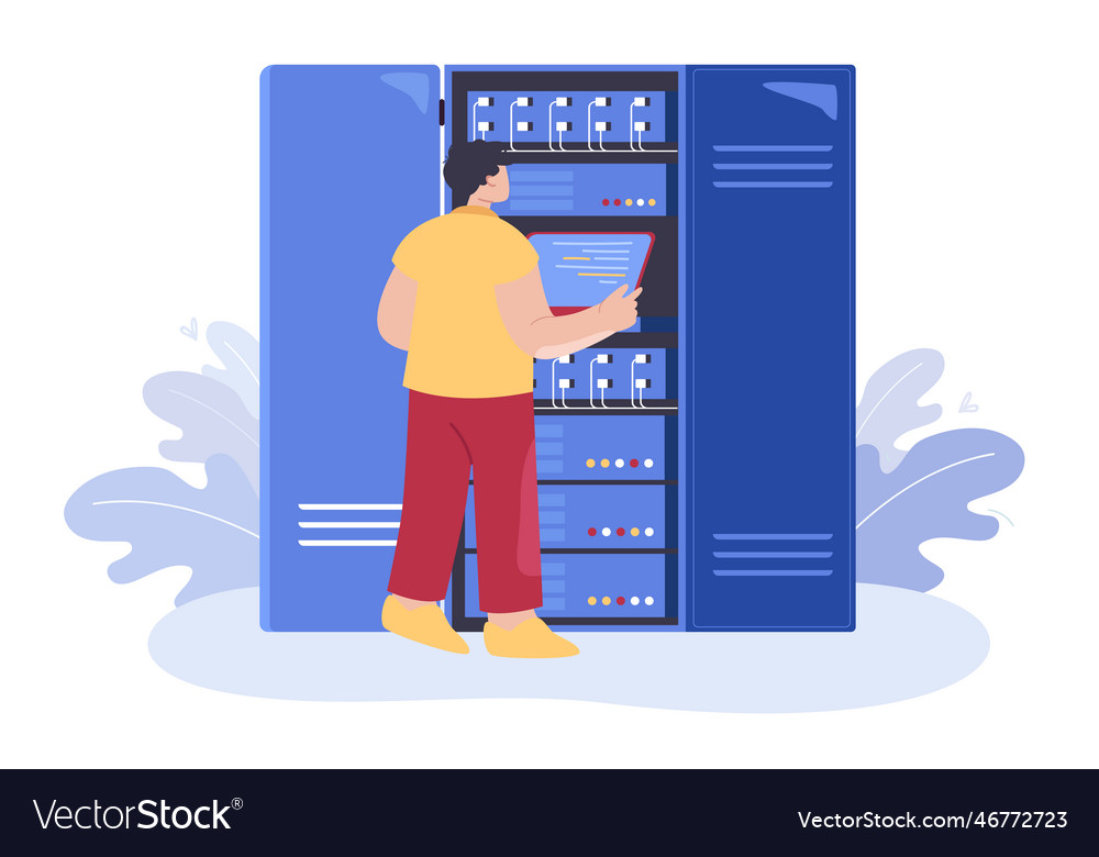 Professional engineer checking cables on Vector Image