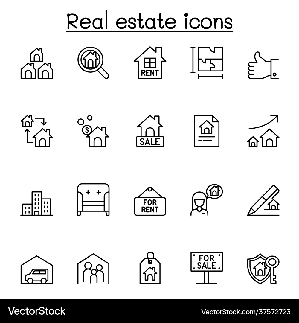 Real estate icon set in thin line style Royalty Free Vector