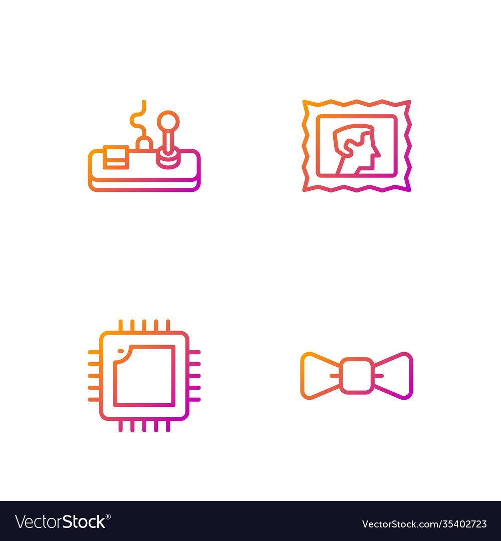 Set line bow tie processor with cpu gamepad Vector Image