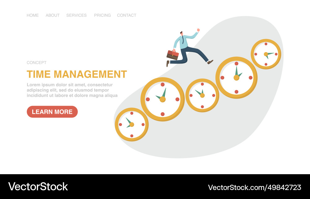Web banner with man runs on the clocks Royalty Free Vector