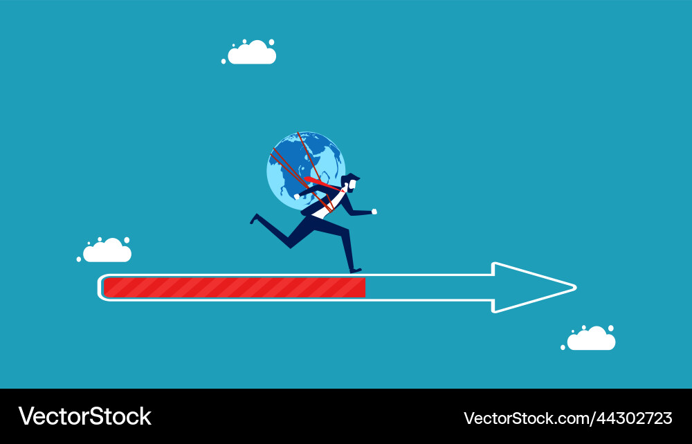 World moves forward businessman with a globe Vector Image