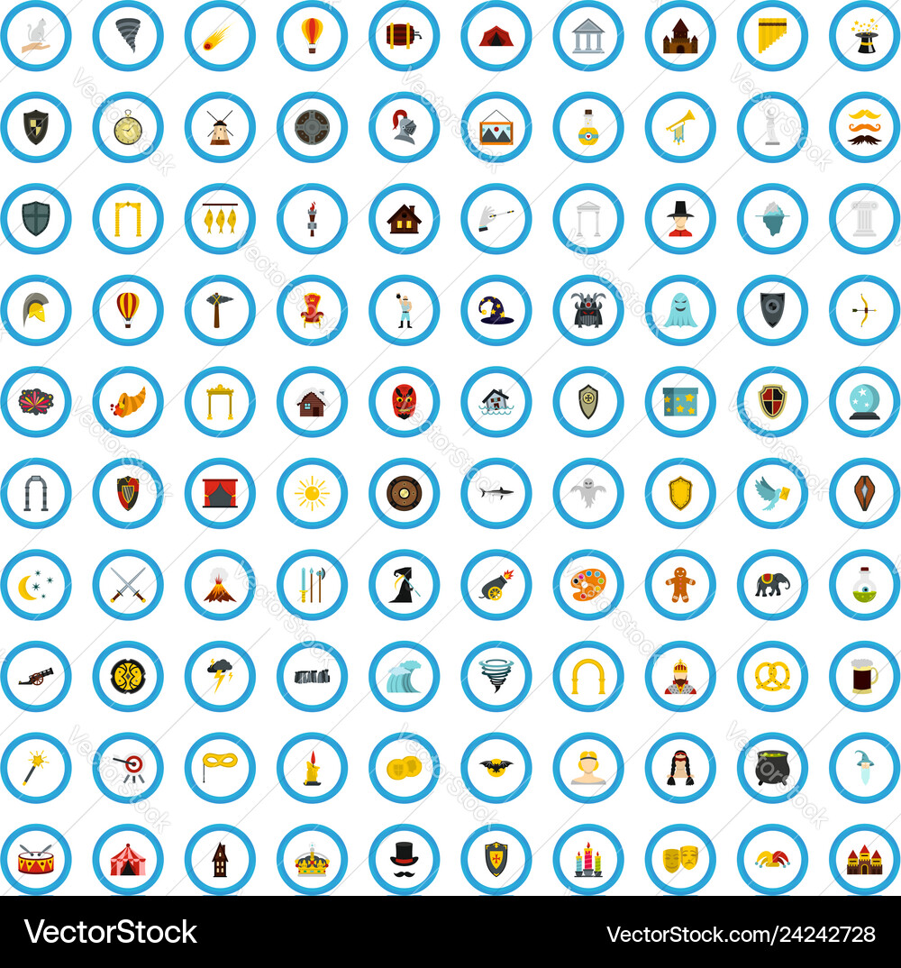 100 fable icons set flat style Royalty Free Vector Image