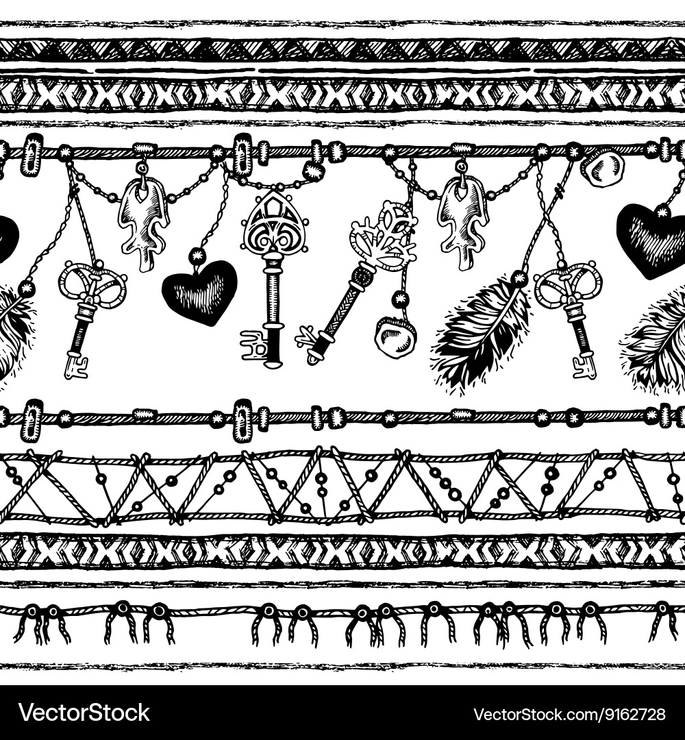 Borders with feathers and stripe Black and white Vector Image