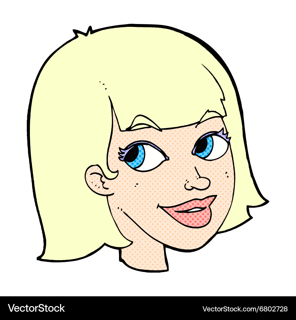 Comic cartoon happy female face Royalty Free Vector Image
