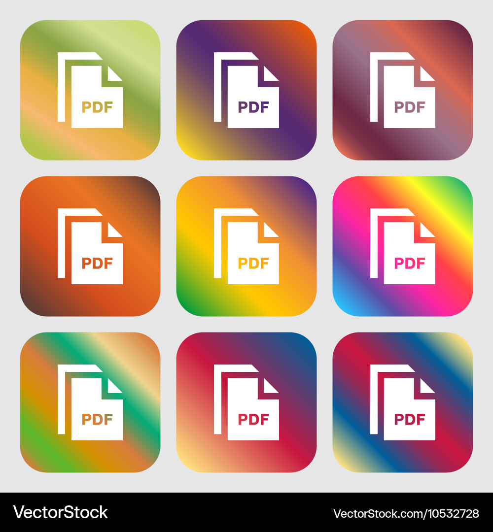 File pdf icon nine buttons with bright gradients Vector Image