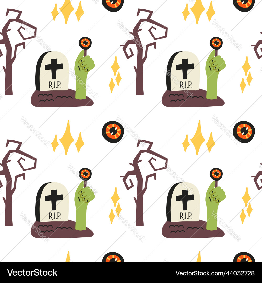 Grave hand zombie halloween pattern Royalty Free Vector