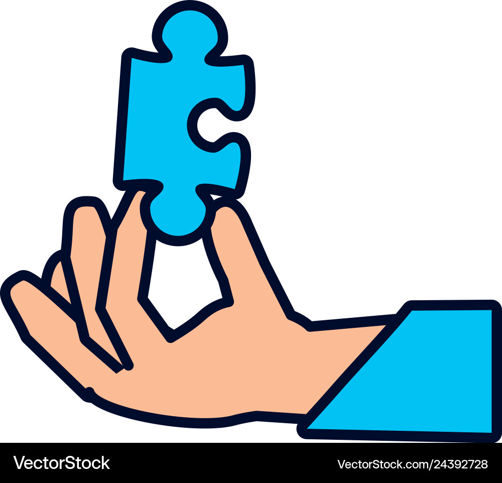 Hand with puzzle piece isolated icon Royalty Free Vector