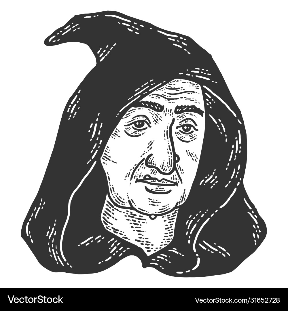 Head a witch in a hood sketch scratch board Vector Image