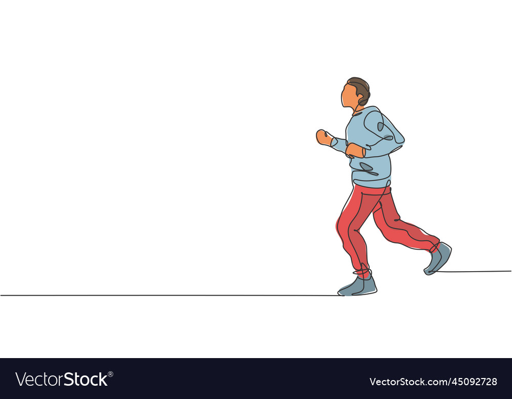 One single line drawing of young energetic man Vector Image