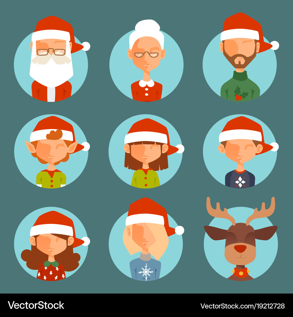 Santa claus avatar face characters Royalty Free Vector Image