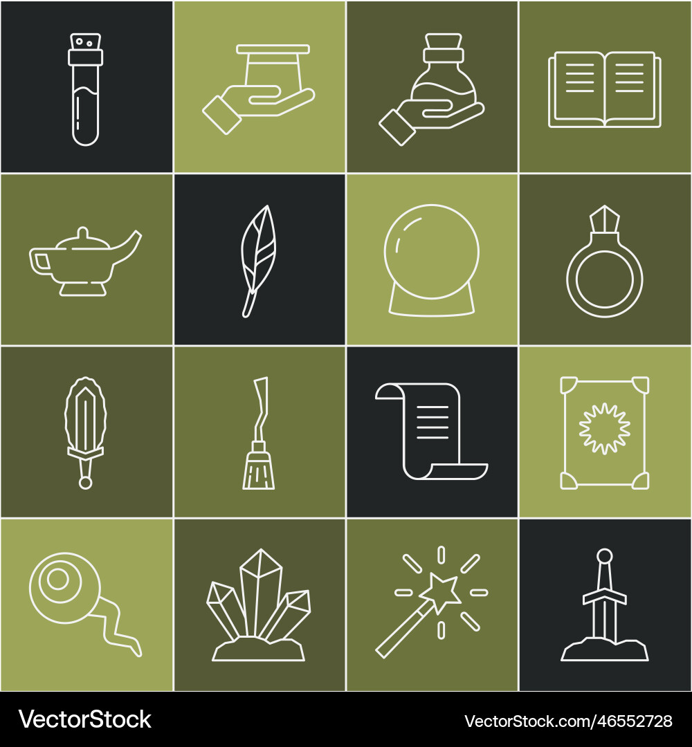 Set line sword in the stone ancient magic book Vector Image