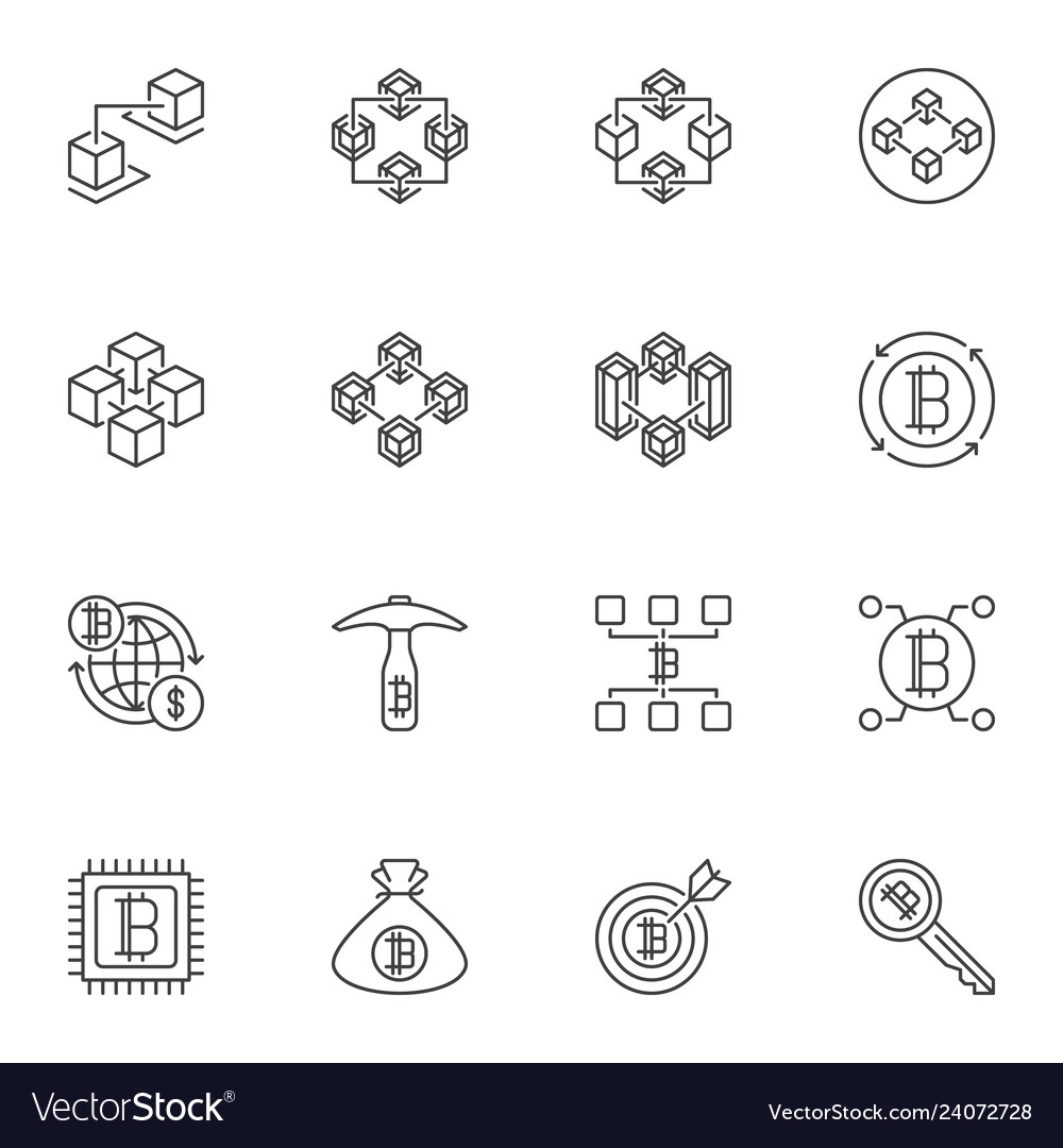 Set of blockchain technology outline icons Vector Image