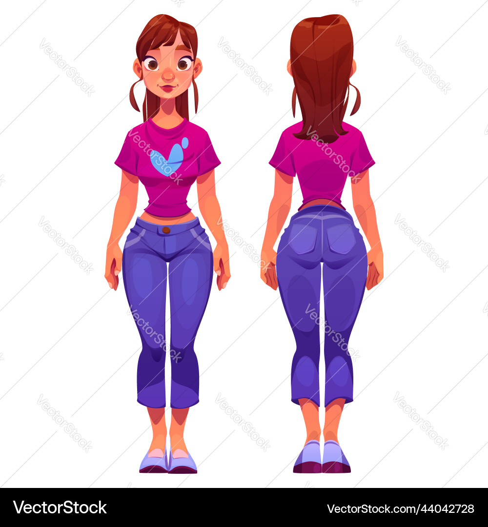 Standing young woman in front and back view Vector Image