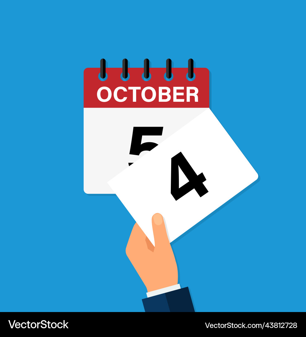 Tear off a leaf october 4 on wall calendar Vector Image