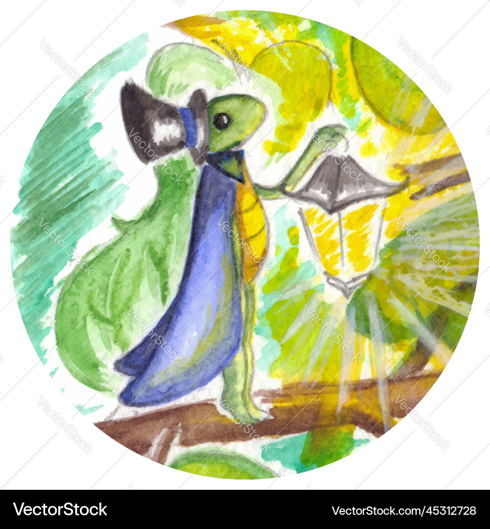 Watercolor little magic cricket with lantern Vector Image