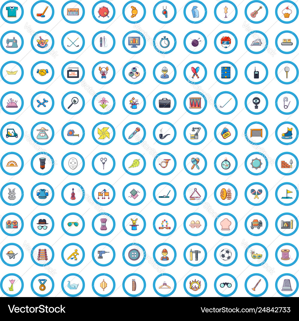 100 skill icons set cartoon style Royalty Free Vector Image