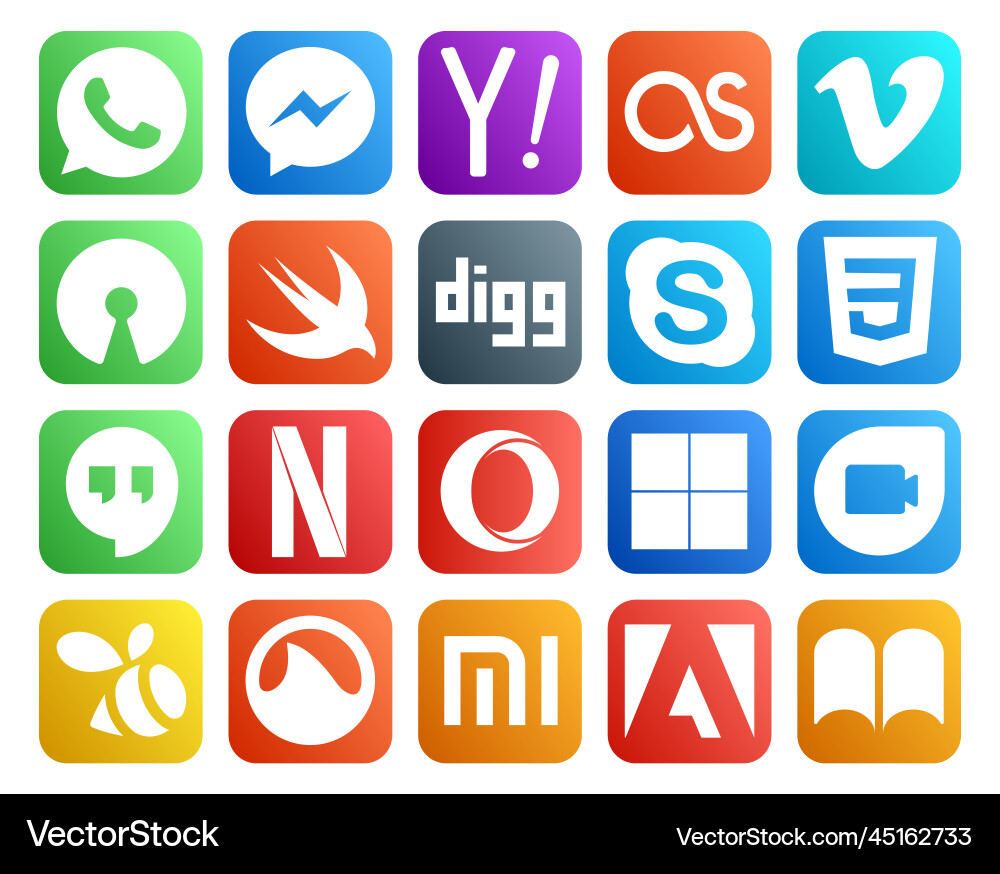20 social media icon pack including google duo Vector Image