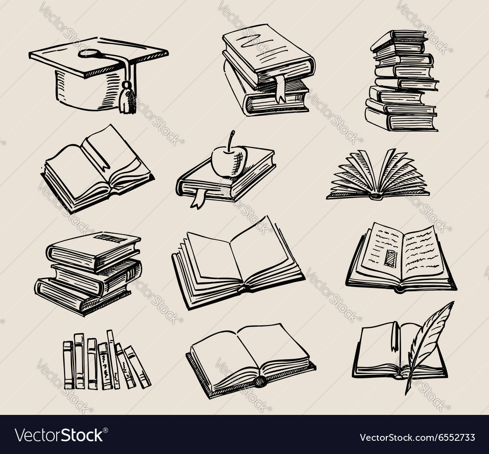 Books stack sketch Royalty Free Vector Image - VectorStock