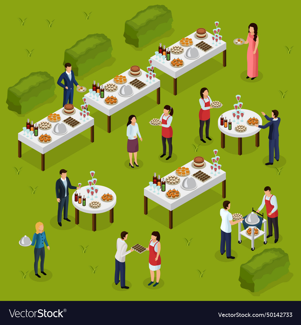 Catering isometric composition Royalty Free Vector Image