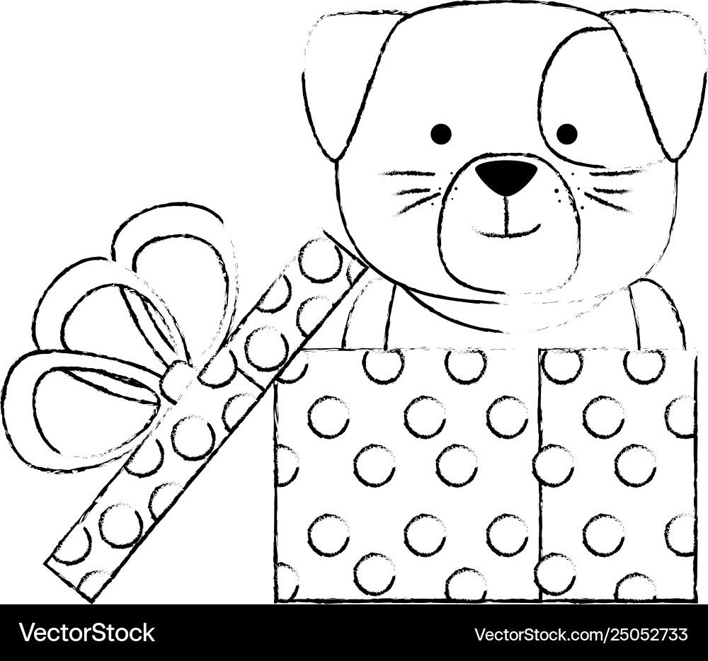 Cute dog in gift character Royalty Free Vector Image