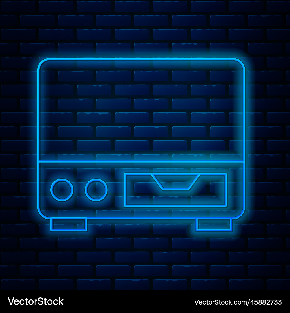 Glowing neon line old video cassette player icon Vector Image