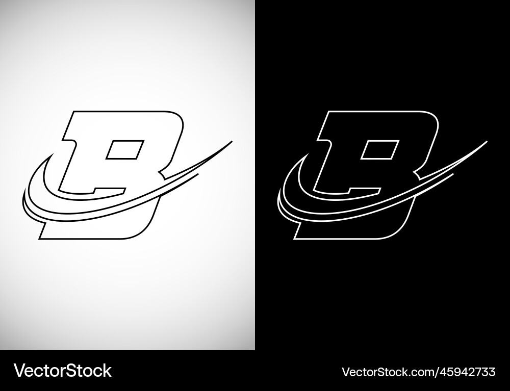Initial letter b with a swoosh line art-style Vector Image