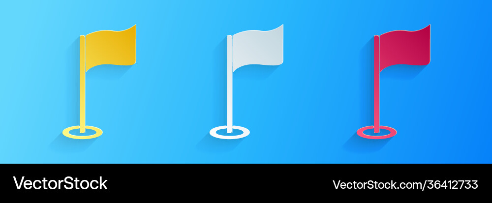 Paper cut golf flag icon isolated on blue Vector Image