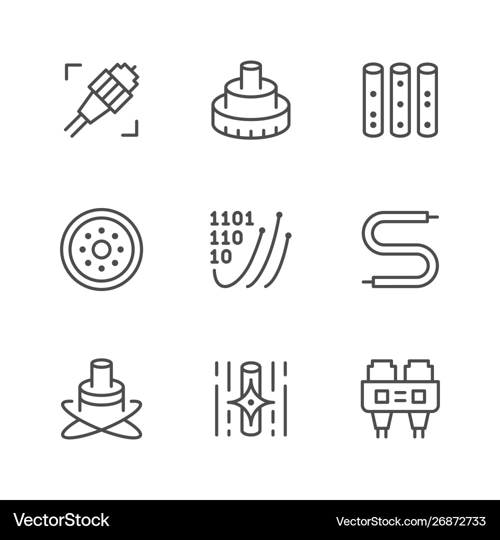 Set line icons optical fiber Royalty Free Vector Image