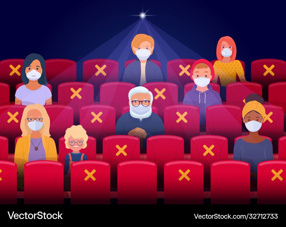 Social distancing in cinema hall Royalty Free Vector Image