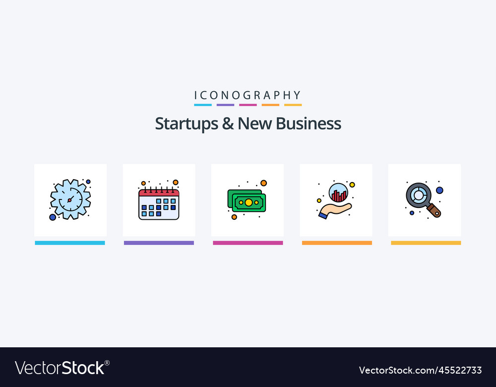 Startups and new business line filled 5 icon pack Vector Image