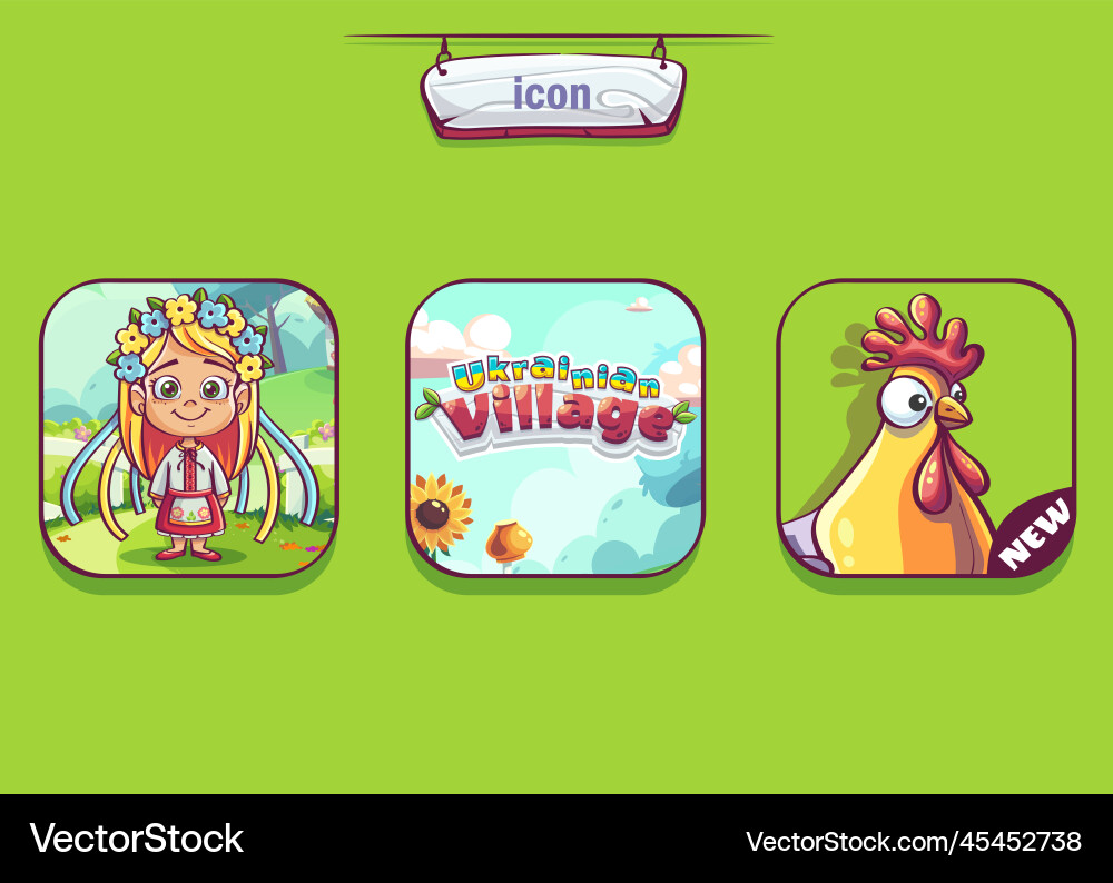 Background icon set for ukrainian village Vector Image