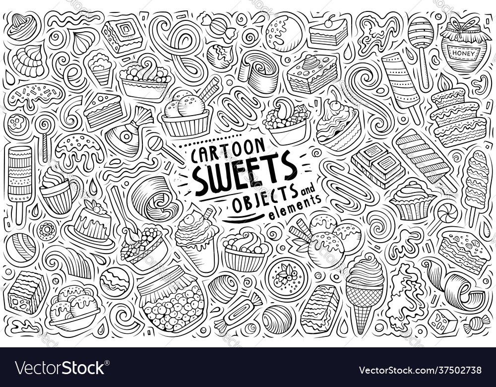 Cartoon set sweets theme items objects Royalty Free Vector
